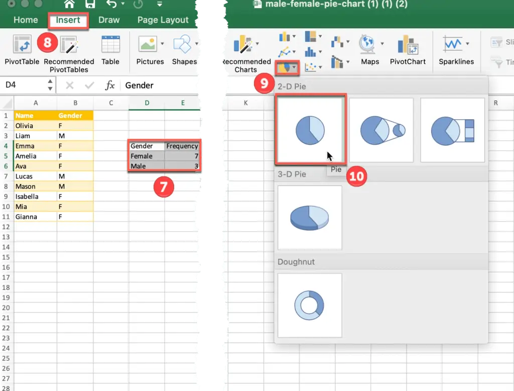 How to☝️ Create a Male/Female Pie Chart in Excel - Spreadsheet Daddy