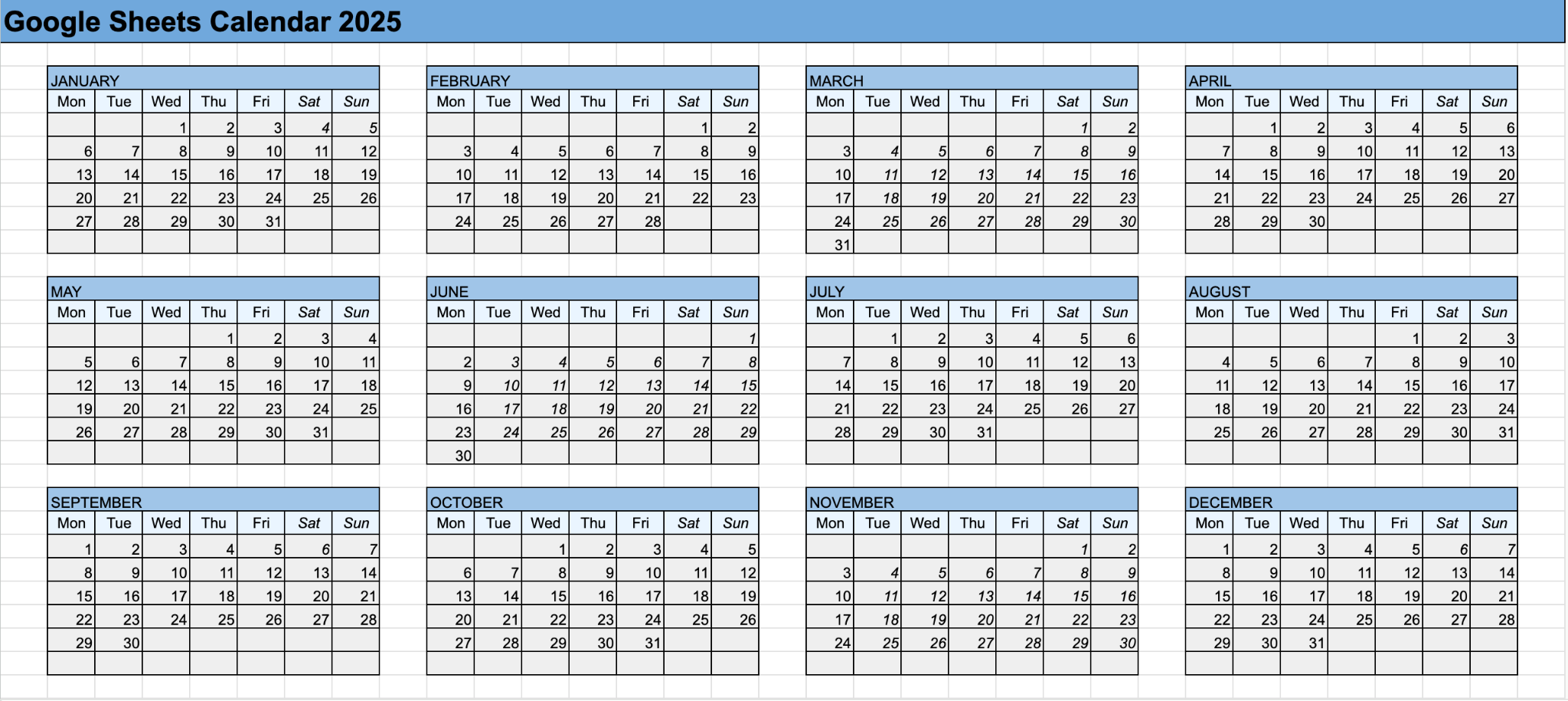 10☝️ Free Google Sheets Calendar Templates You Can Use in 2025 & 2026 ...