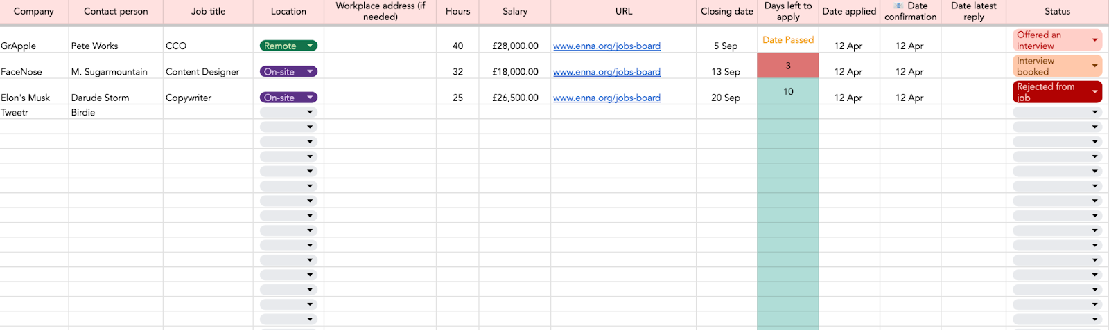8☝️ Best Free Job Application Spreadsheet Templates (Google Sheets ...
