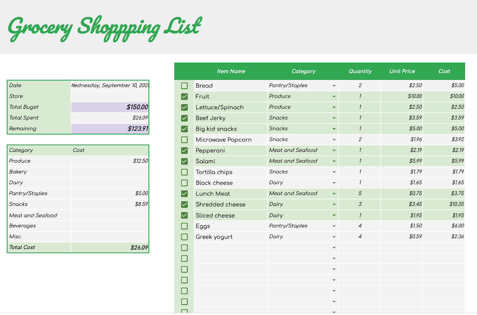 6☝️ Best Google Sheets Grocery List Templates in 2025 [Free Download ...