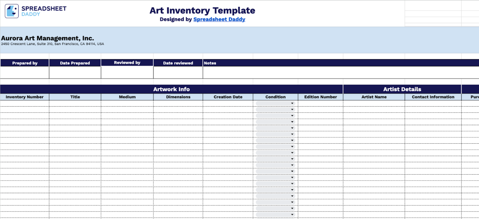 Free☝️ Art Inventory Spreadsheet Template (Google Sheets, Excel, & PDF ...