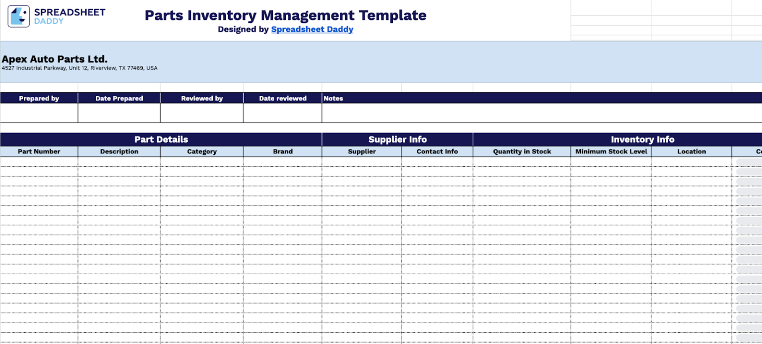 Free☝️ Parts Inventory Spreadsheet Template (Google Sheets, Excel ...