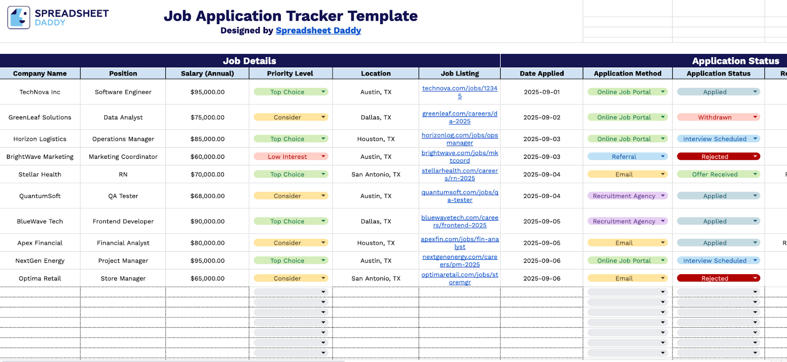 8☝️ Best Free Job Application Spreadsheet Templates (Google Sheets ...