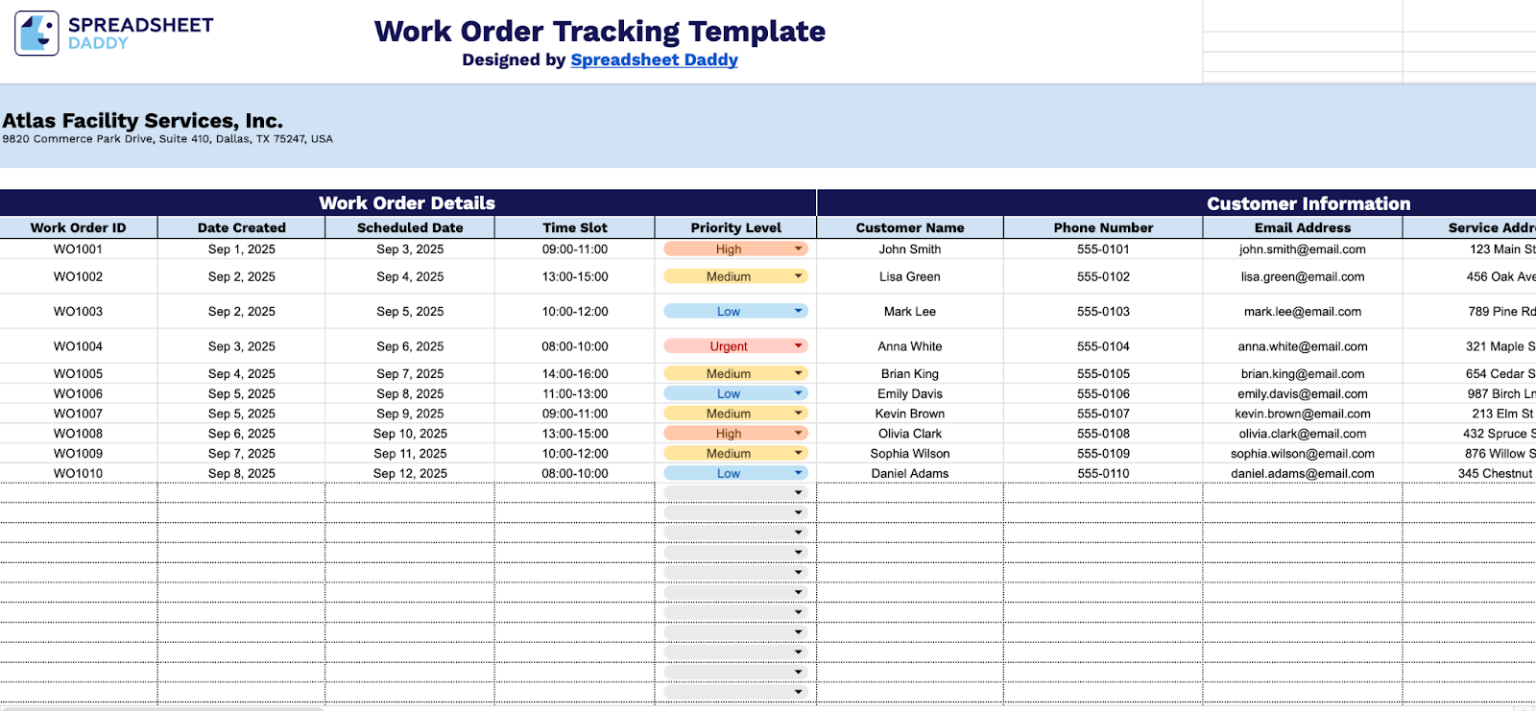 Free☝️ Work Order Tracking Spreadsheet Template (Google Sheets, Excel ...