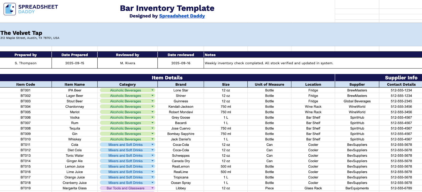 Free☝️ Bar Inventory Spreadsheet Template (Google Sheets, Excel, & PDF ...