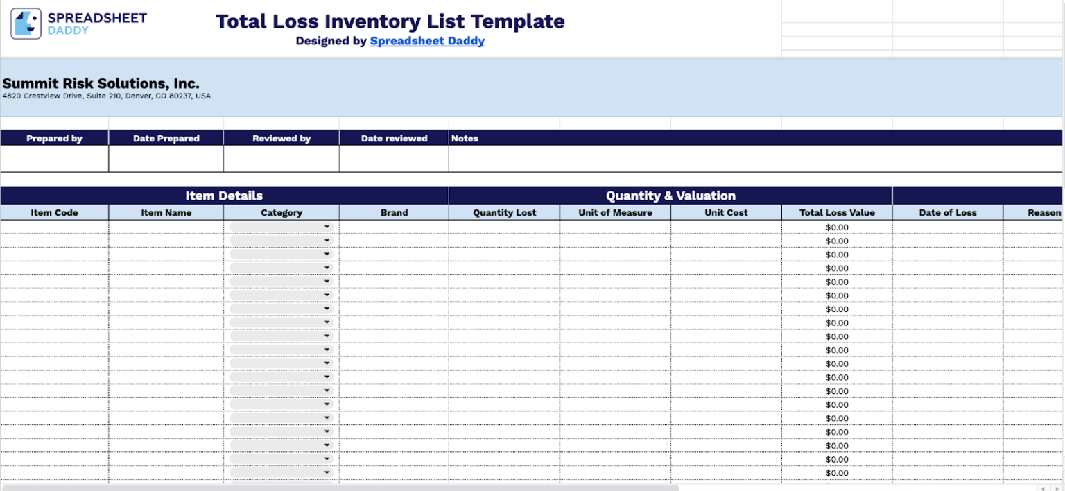 Free☝️ Total Loss Inventory List Spreadsheet Template (Google Sheets, Excel, & PDF Downloads)