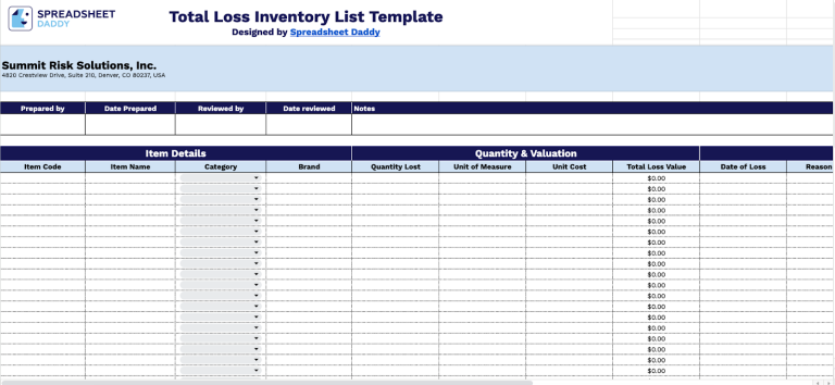 Free☝️ Total Loss Inventory List Spreadsheet Template (Google Sheets, Excel, & PDF Downloads)