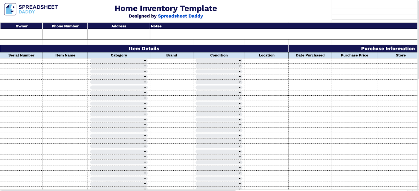 Free☝️ Home Inventory Spreadsheet Template (Google Sheets, Excel, & PDF ...