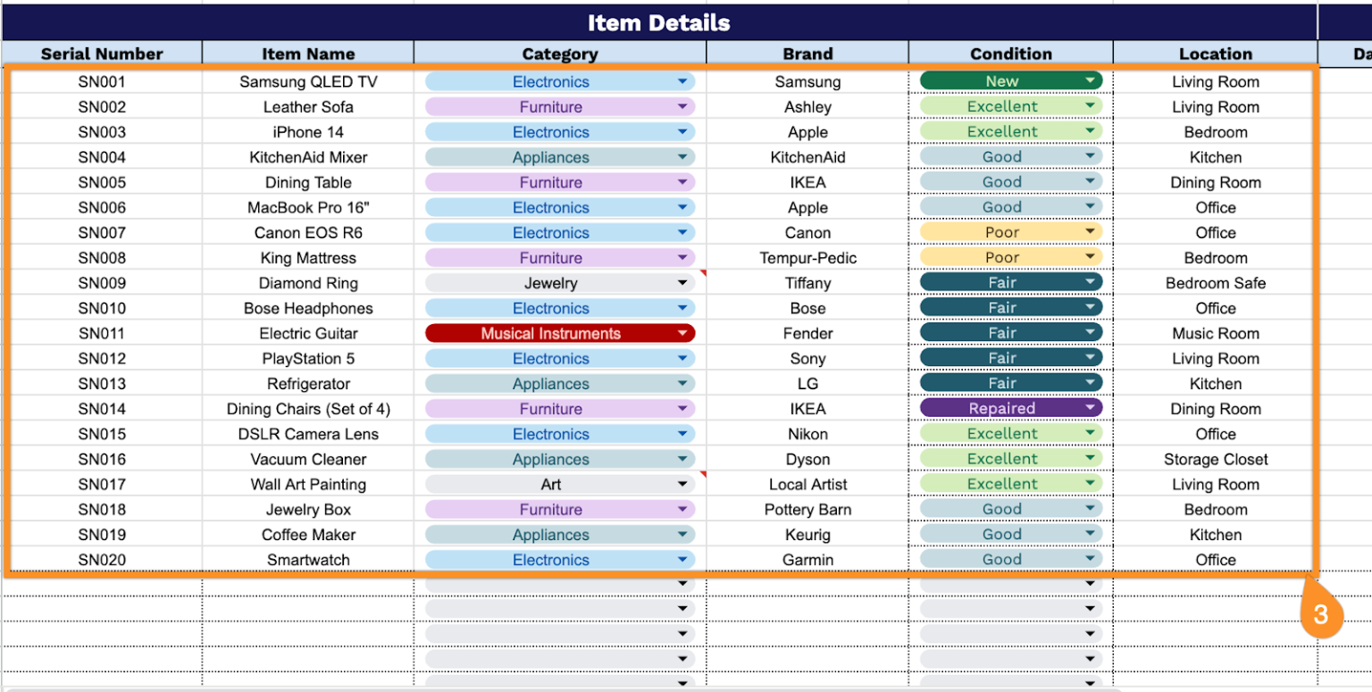Free☝️ Home Inventory Spreadsheet Template (Google Sheets, Excel, & PDF ...