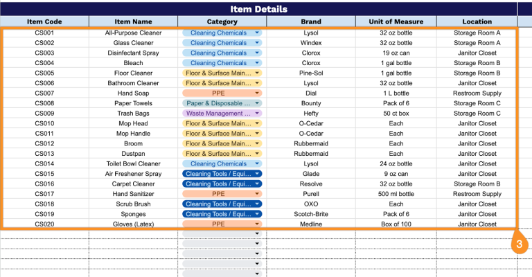 Free☝️ Cleaning Supplies Inventory Spreadsheet Template (Google Sheets ...