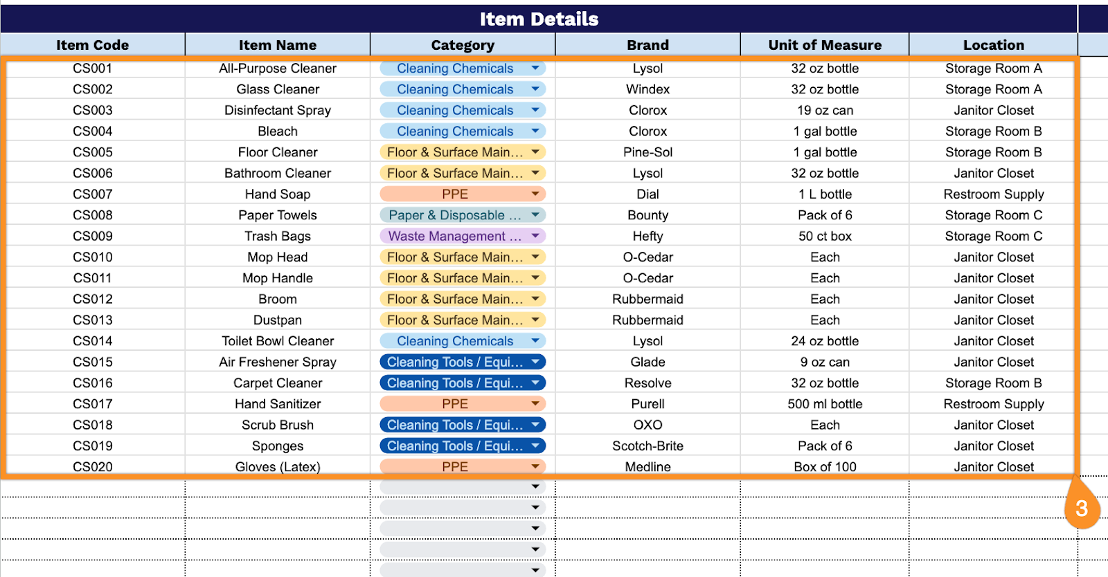 Free☝️ Cleaning Supplies Inventory Spreadsheet Template (Google Sheets ...