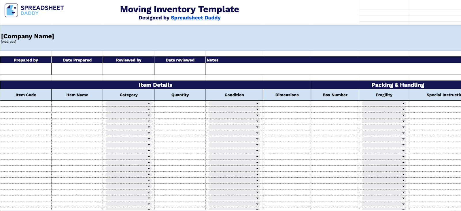 Free☝️ Moving Inventory Spreadsheet Template (Google Sheets, Excel ...