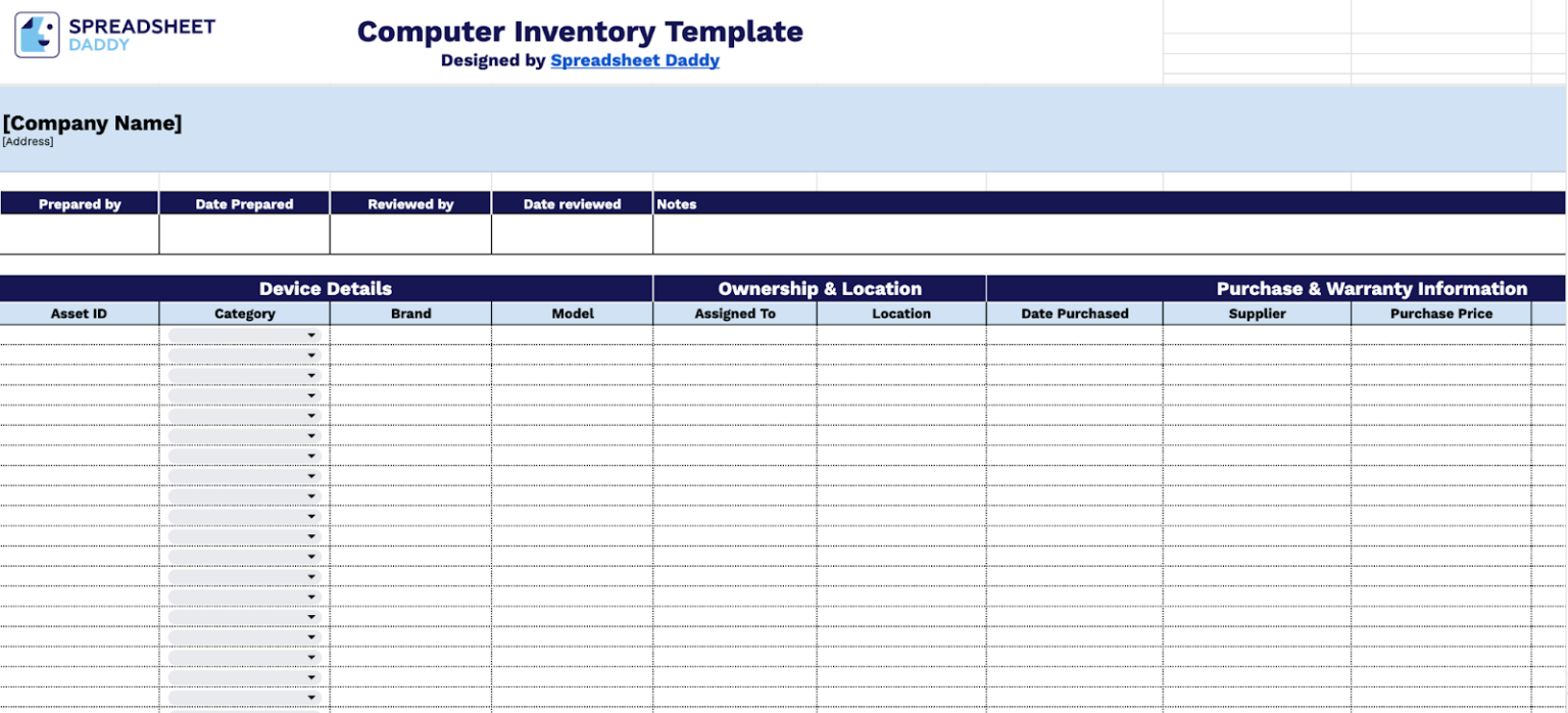 Free☝️ Computer Inventory Spreadsheet Template (Google Sheets, Excel ...