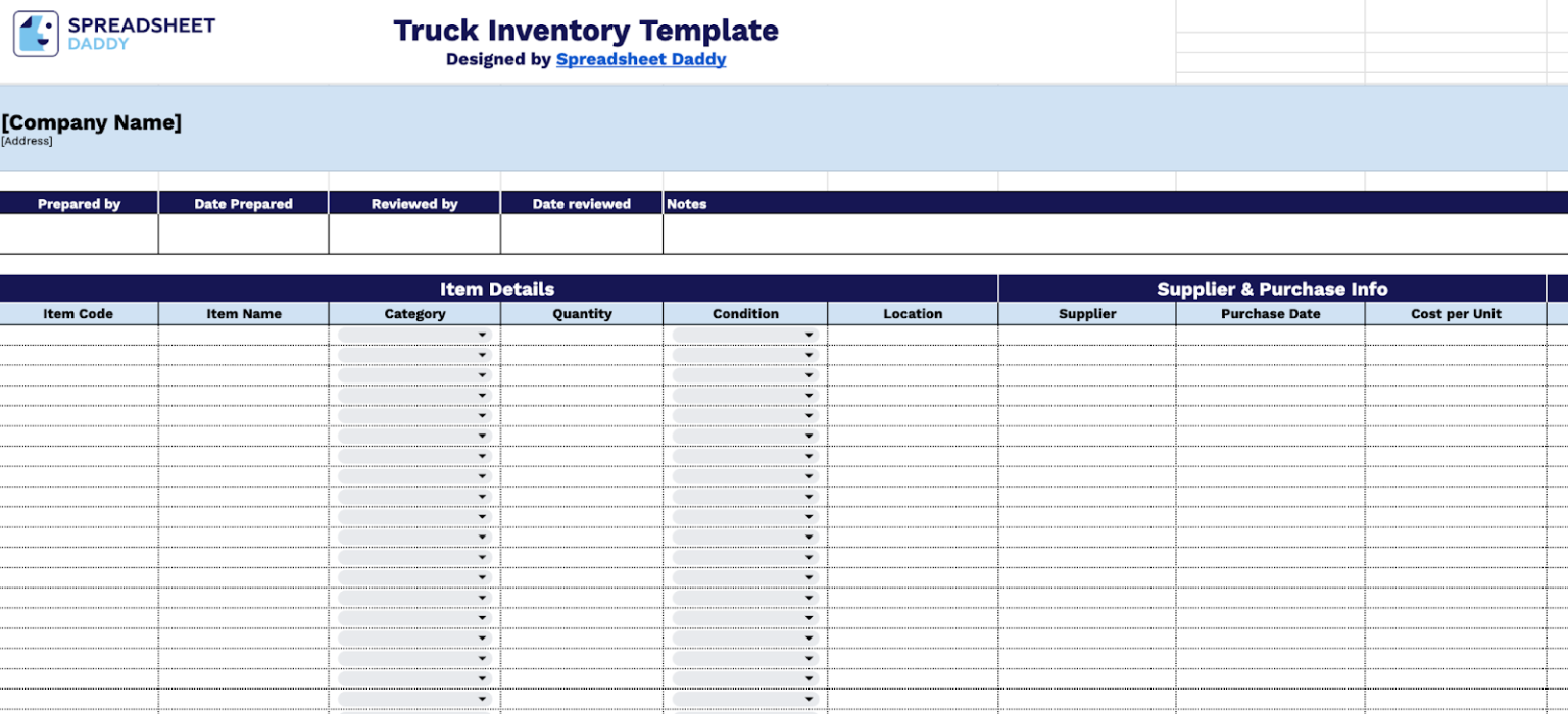 Freeôÿø å Truck Inventory Spreadsheet Template Google Sheets Excel