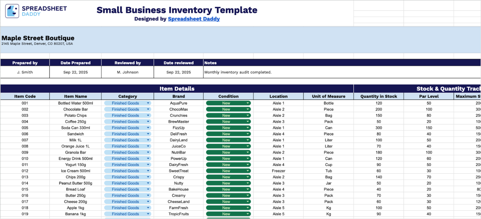 Free☝️ Small Business Inventory Spreadsheet Template (Google Sheets ...