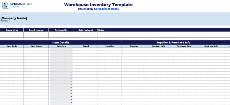 Free☝️ Warehouse Inventory Spreadsheet Template (Google Sheets, Excel ...