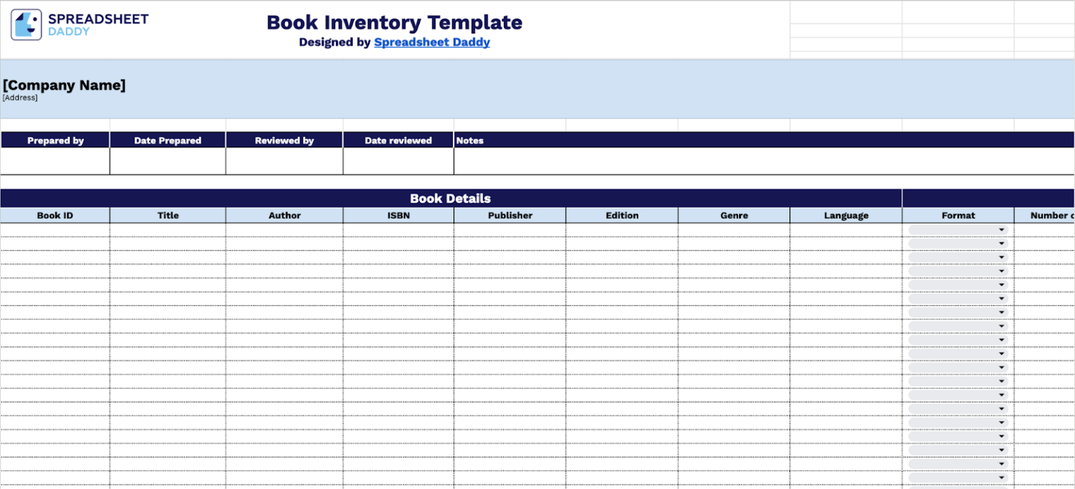 Free☝️ Book Inventory Spreadsheet Template (Google Sheets, Excel, & PDF Downloads)