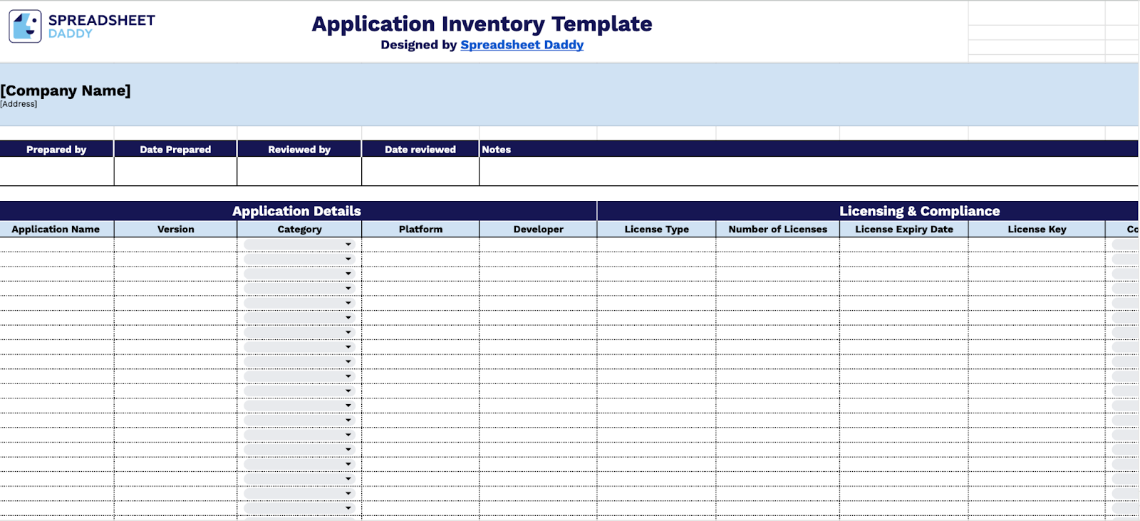 Free☝️ Application Inventory Spreadsheet Template (Google Sheets, Excel ...