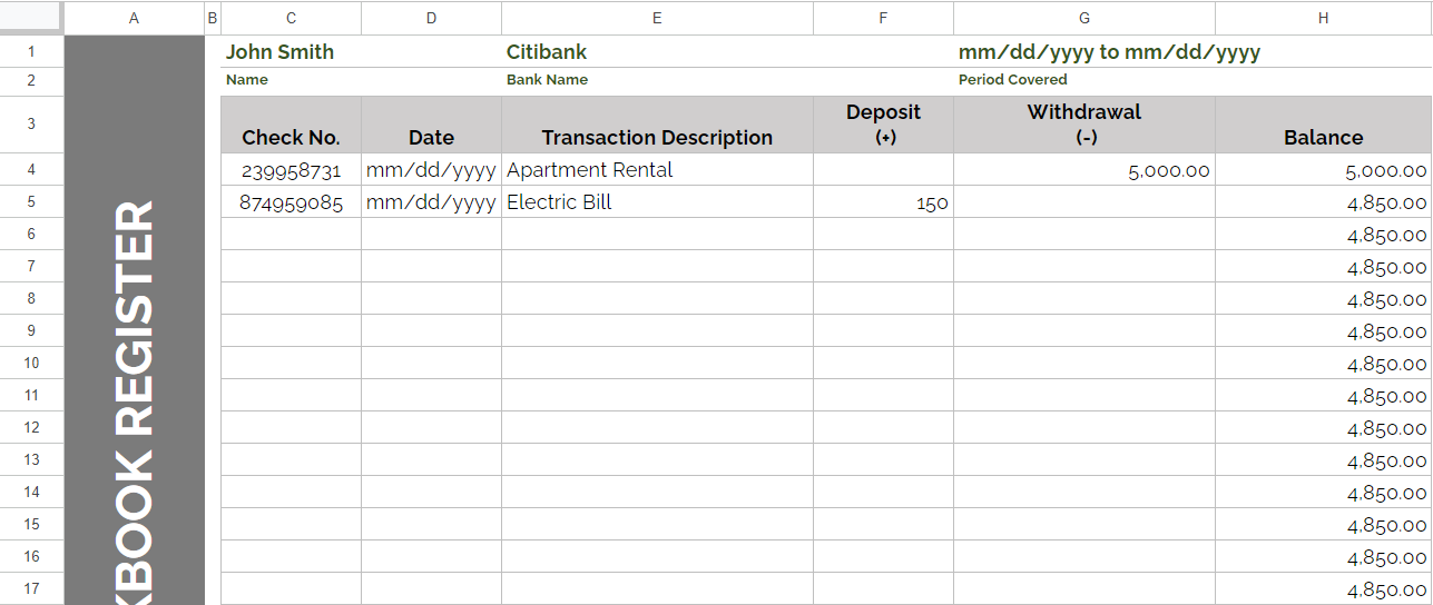 9☝️ Free Checkbook Register Templates for Google Sheets - Spreadsheet Daddy