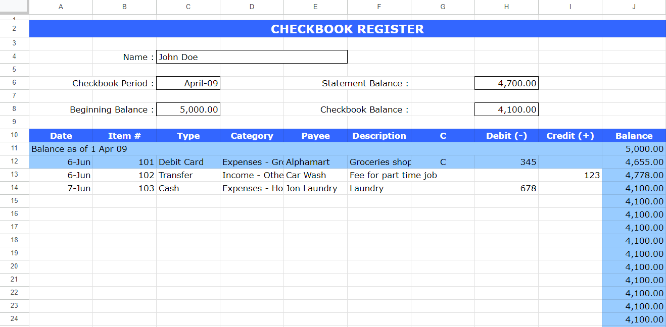 9☝️ Free Checkbook Register Templates for Google Sheets - Spreadsheet Daddy