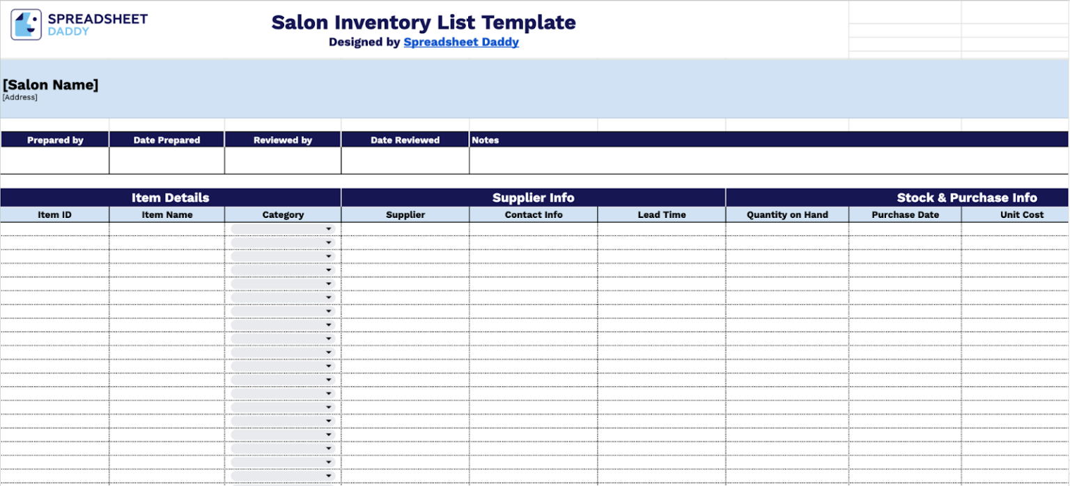 Free☝️ Salon Inventory Spreadsheet Template (Google Sheets, Excel ...
