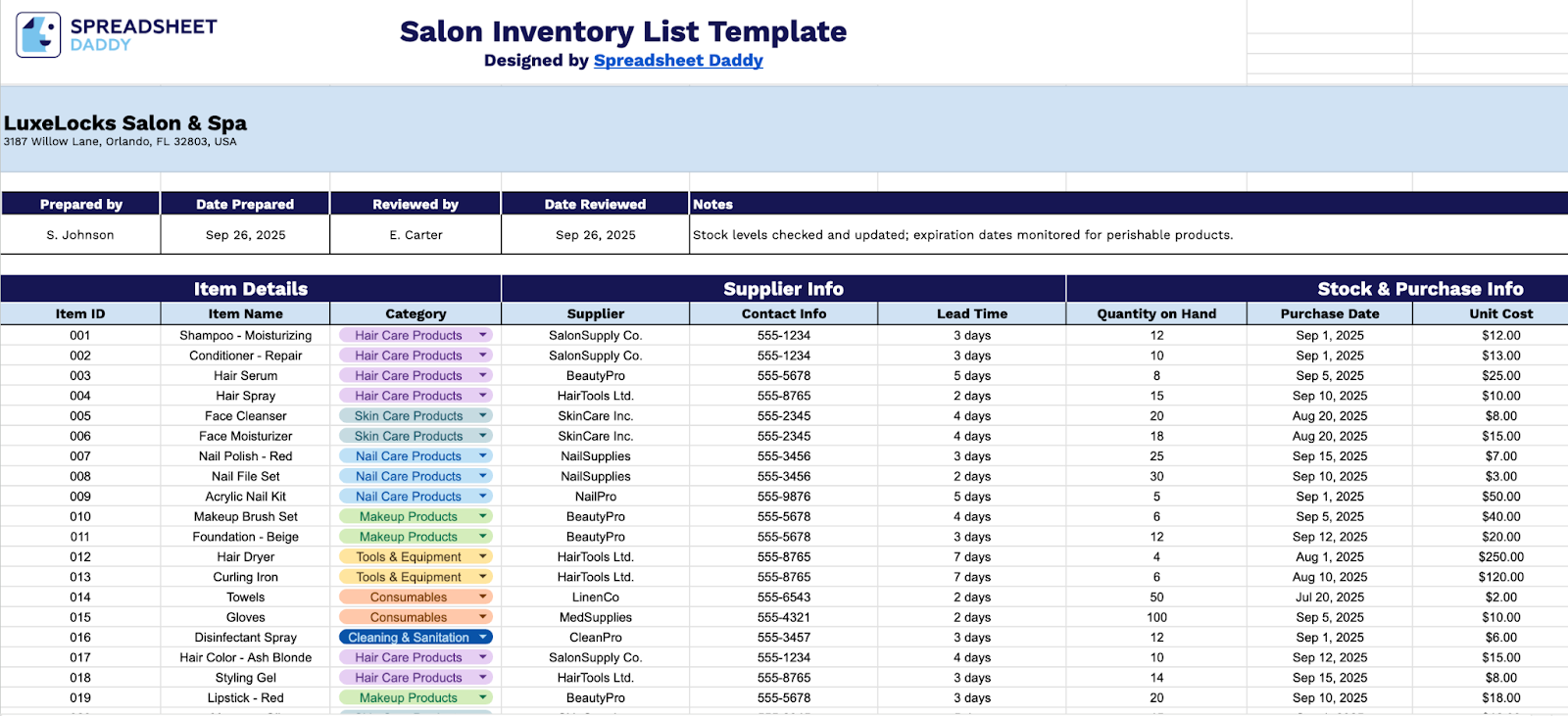 Free☝️ Salon Inventory Spreadsheet Template (Google Sheets, Excel ...