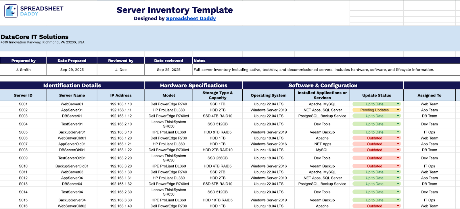 Free☝️ Server Inventory Spreadsheet Template (Google Sheets, Excel ...