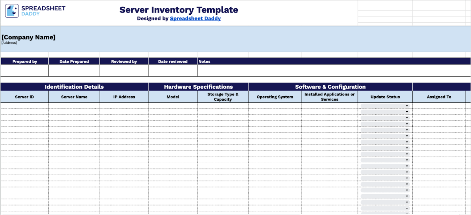 Free☝️ Server Inventory Spreadsheet Template (Google Sheets, Excel ...