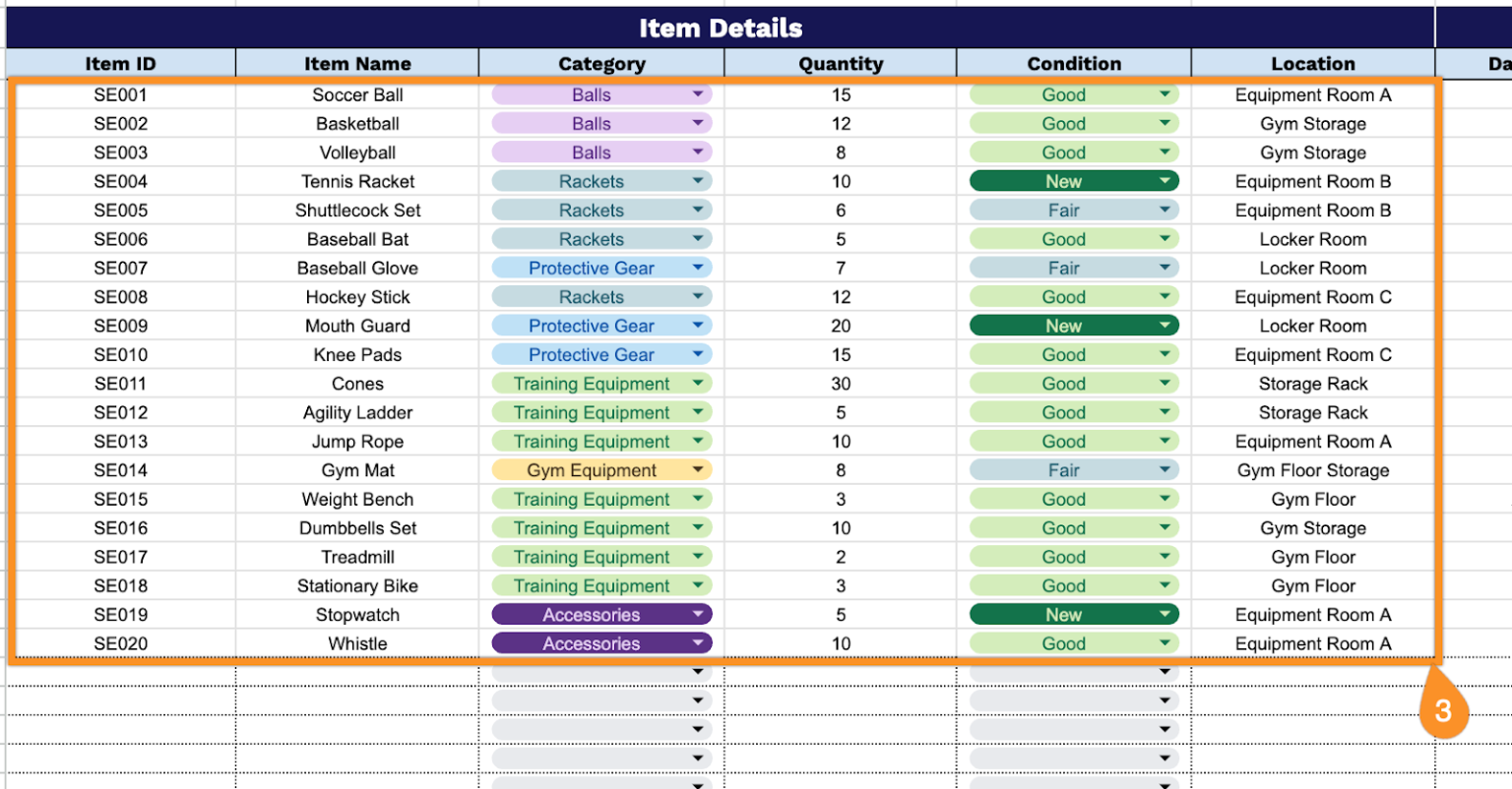Free☝️ Sports Equipment Inventory Spreadsheet Template (Google Sheets ...