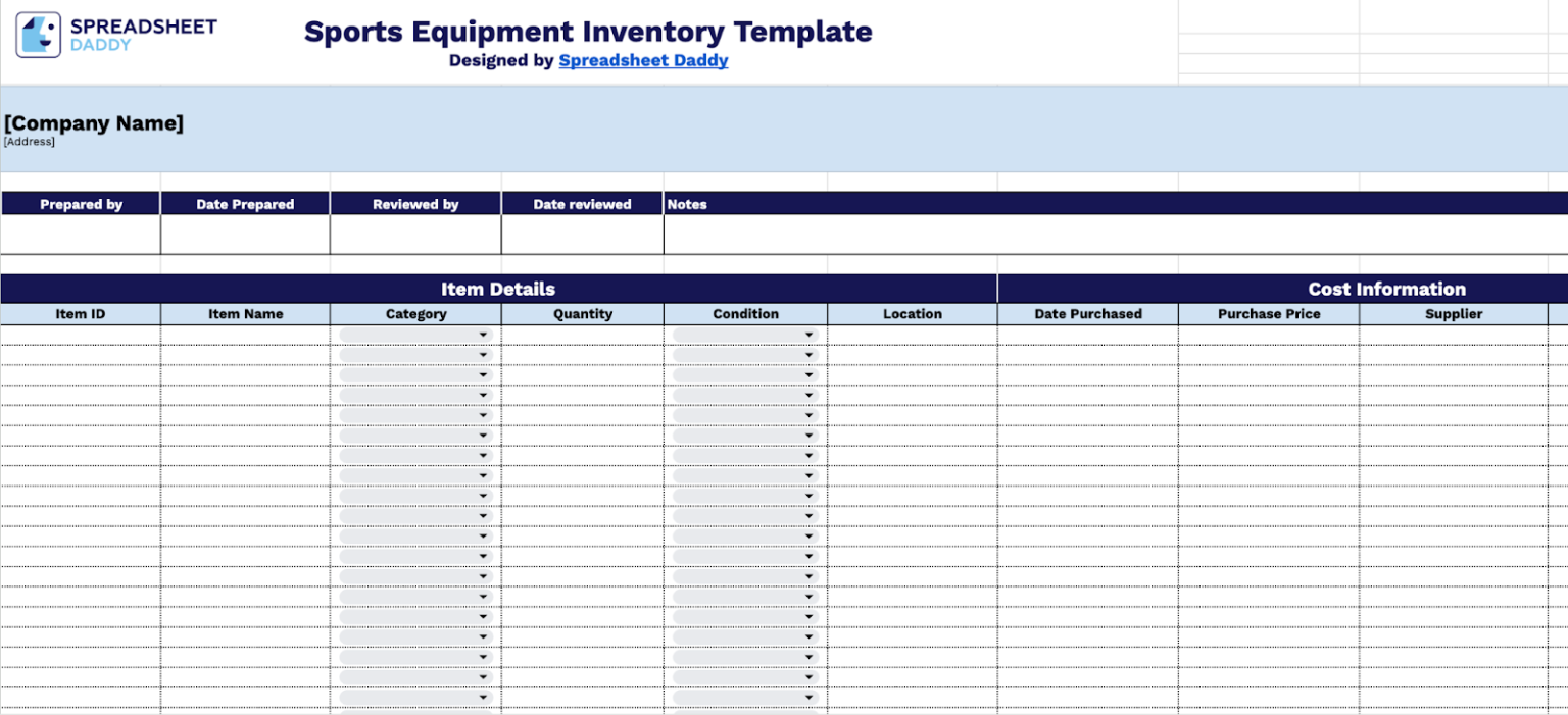 Free☝️ Sports Equipment Inventory Spreadsheet Template (Google Sheets ...