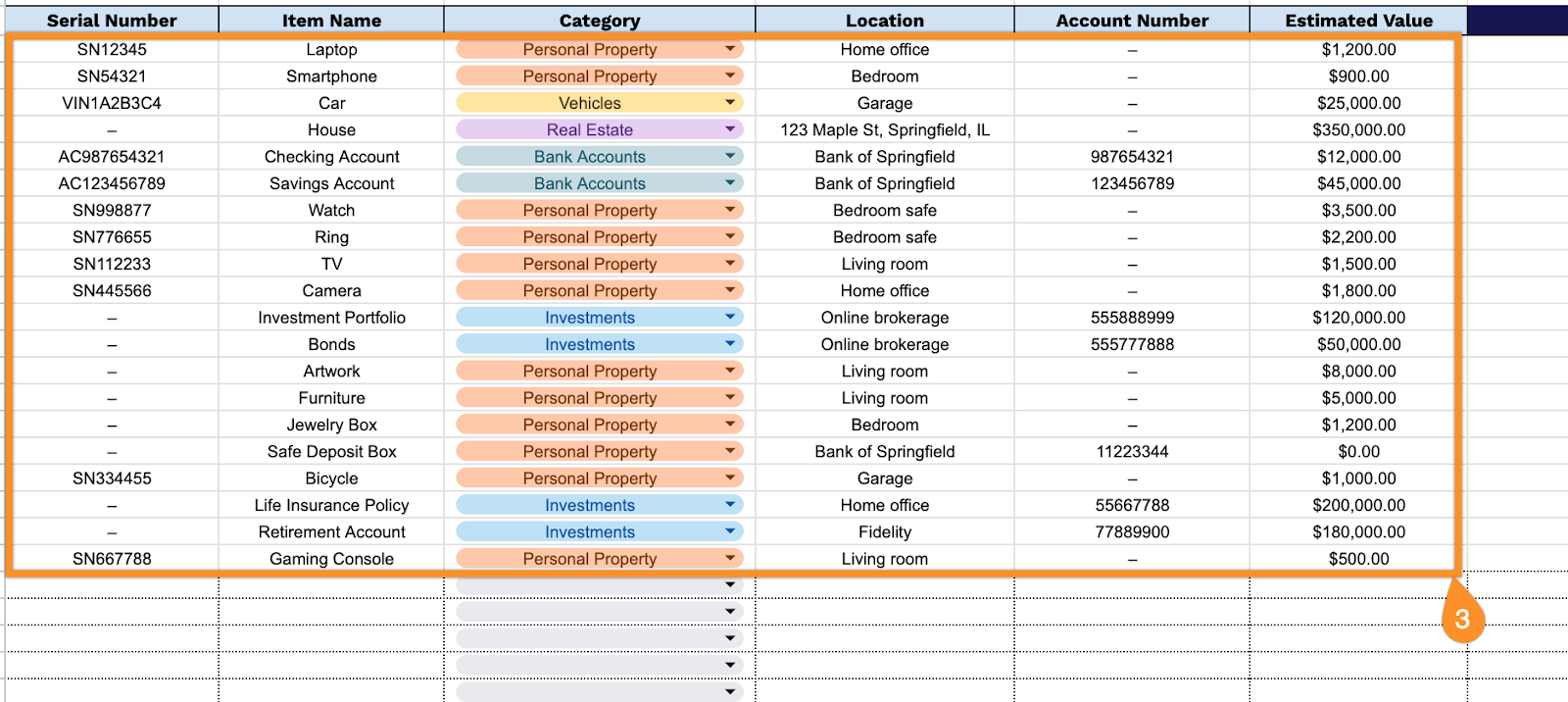 Free☝️ Estate Inventory Spreadsheet Template (Google Sheets, Excel ...