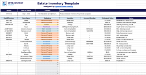 Free☝️ Estate Inventory Spreadsheet Template (Google Sheets, Excel ...