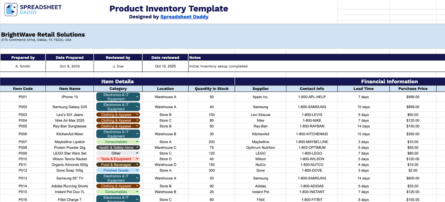 Free☝️ Product Inventory Spreadsheet Template (Google Sheets, Excel, & PDF Downloads)