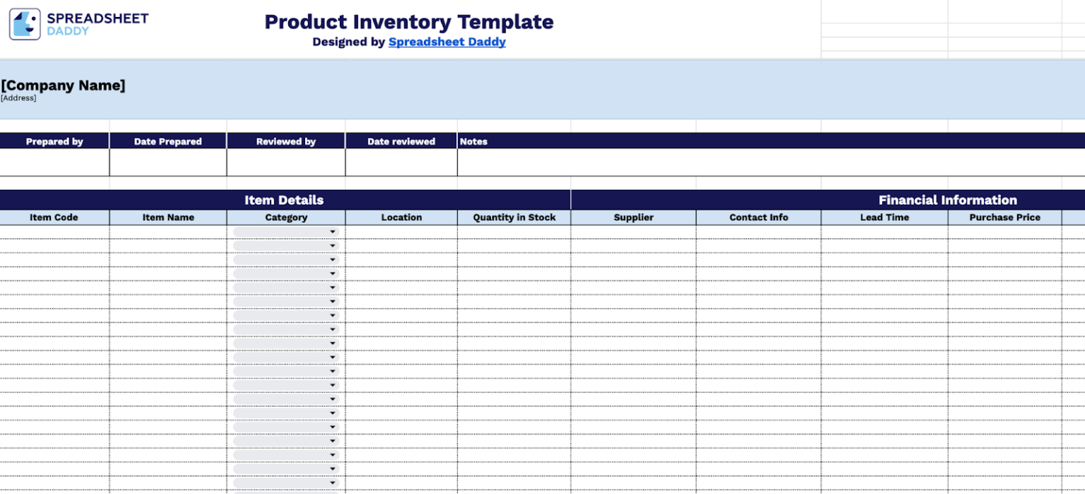 Free☝️ Product Inventory Spreadsheet Template (Google Sheets, Excel, & PDF Downloads)