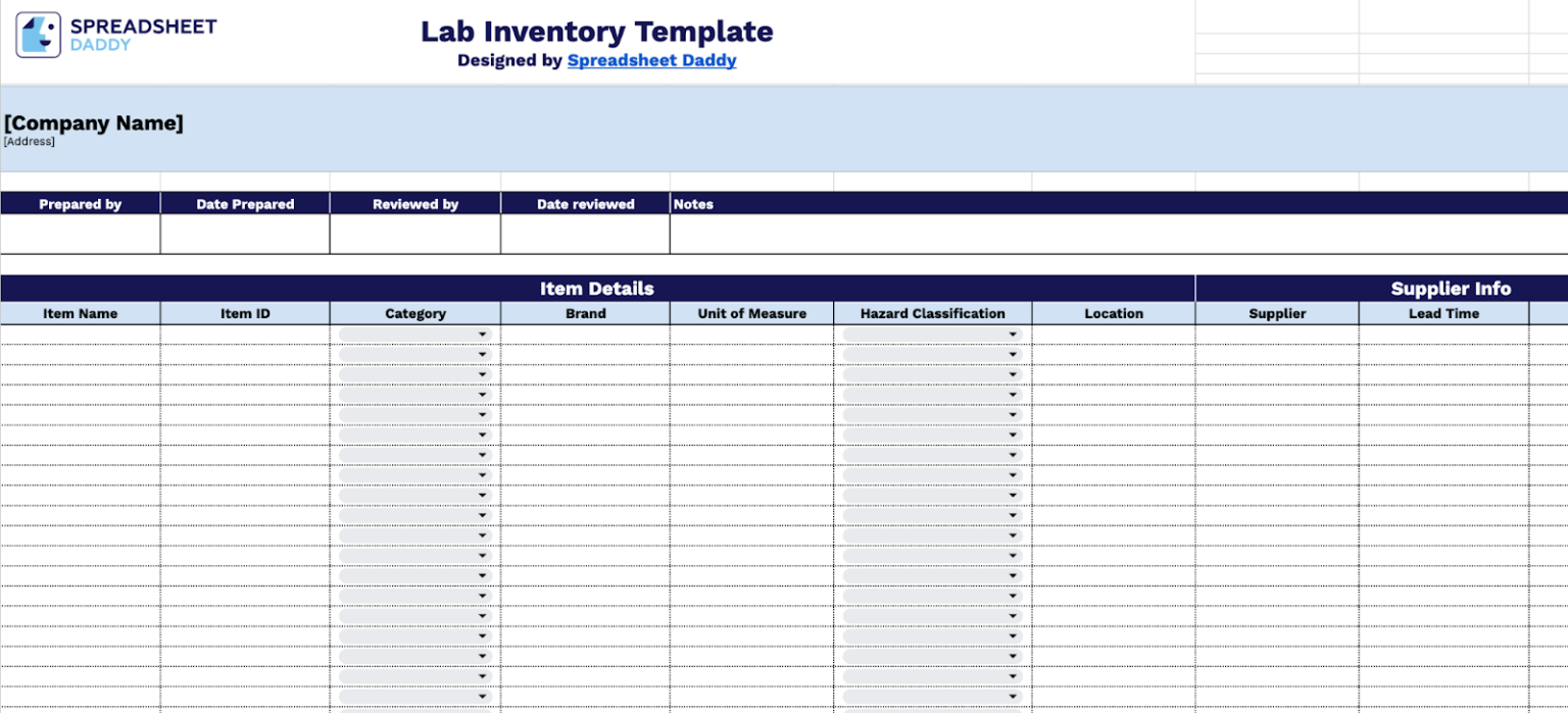 Free☝️ Lab Inventory Spreadsheet Template (Google Sheets, Excel, & PDF ...