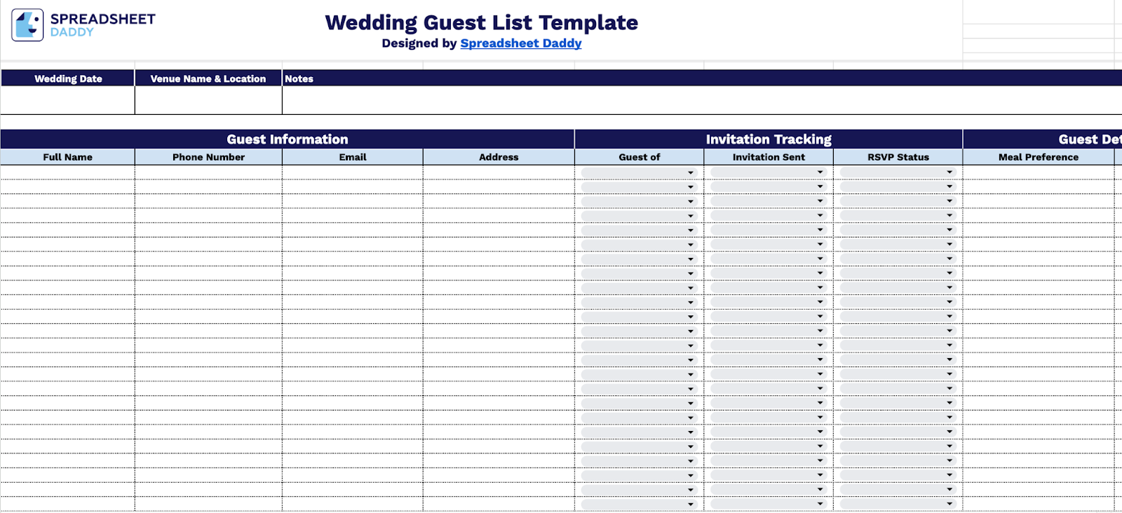 Free☝️ Wedding Guest List Spreadsheet Template (Google Sheets, Excel, & PDF Downloads)