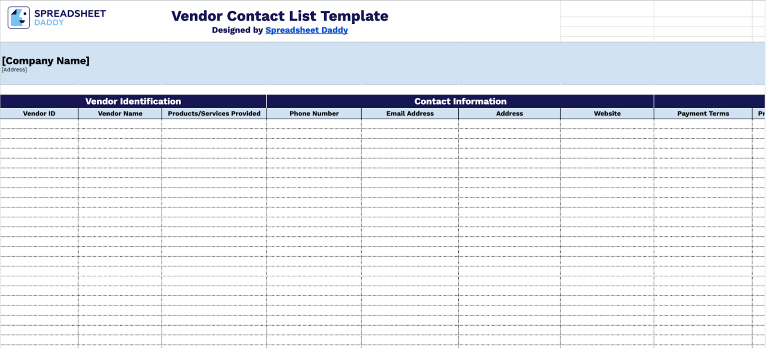 Free☝️ Vendor Contact List Spreadsheet Template (Google Sheets, Excel ...