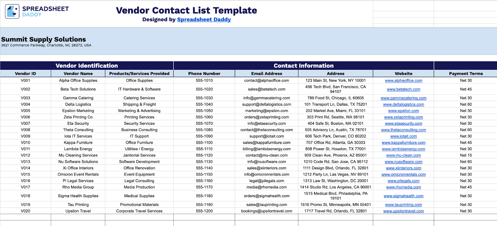 Free☝️ Vendor Contact List Spreadsheet Template (Google Sheets, Excel ...
