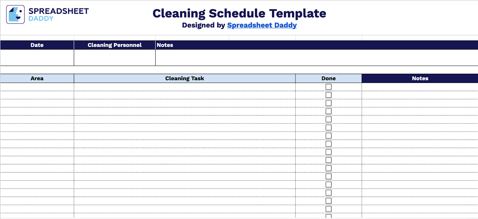 Free☝️ Cleaning Schedule Spreadsheet Template (Google Sheets, Excel ...