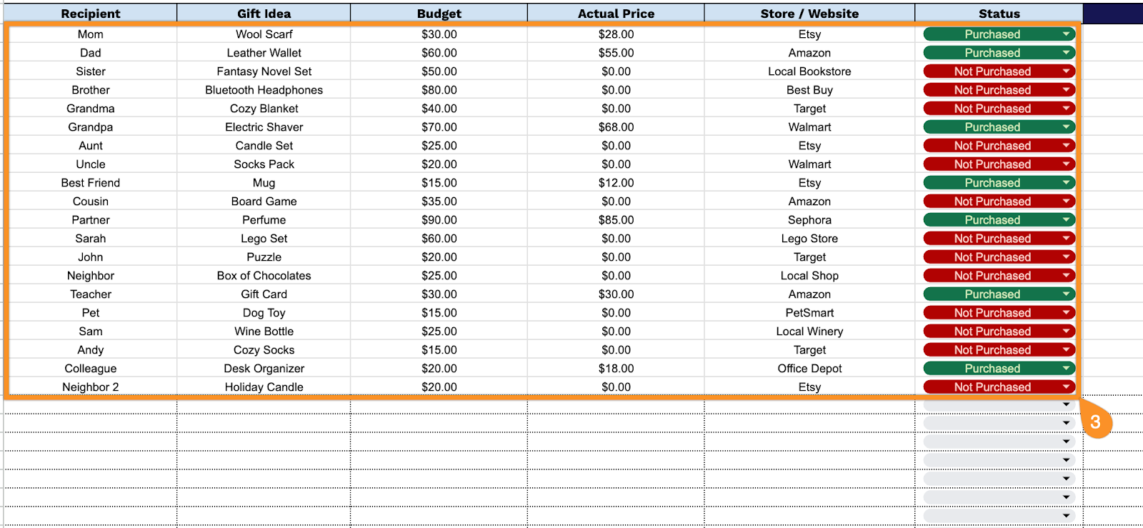 Free☝️ Christmas Shopping List Spreadsheet Template (Google Sheets ...