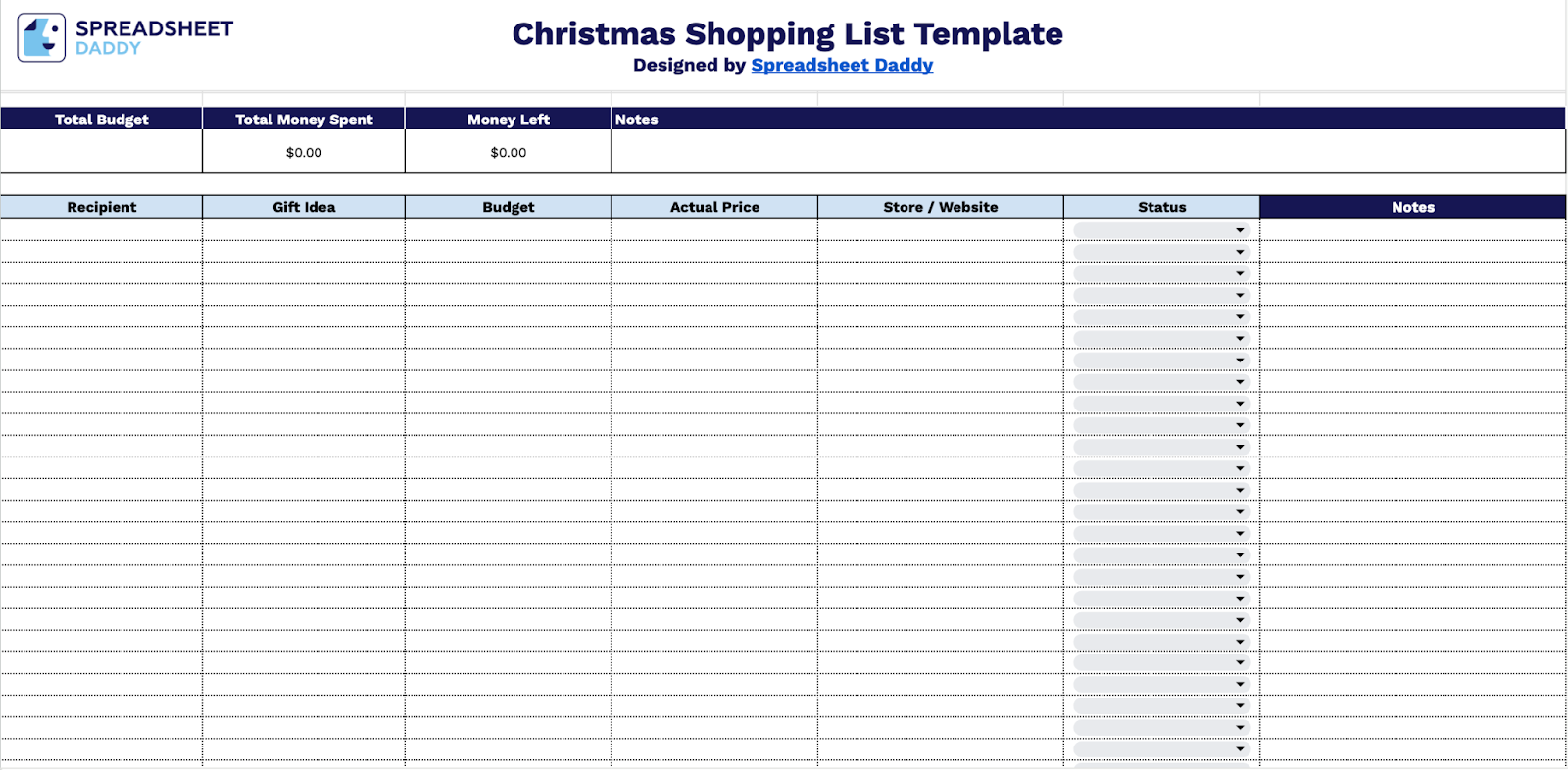 Free☝️ Christmas Shopping List Spreadsheet Template (Google Sheets ...