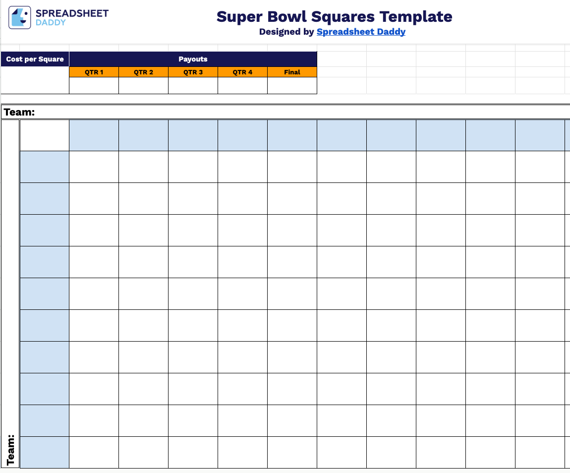 Free☝️ Super Bowl Squares Spreadsheet Template (Google Sheets, Excel ...