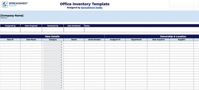 Free☝️ Office Inventory Spreadsheet Template (Google Sheets, Excel, & PDF Downloads)
