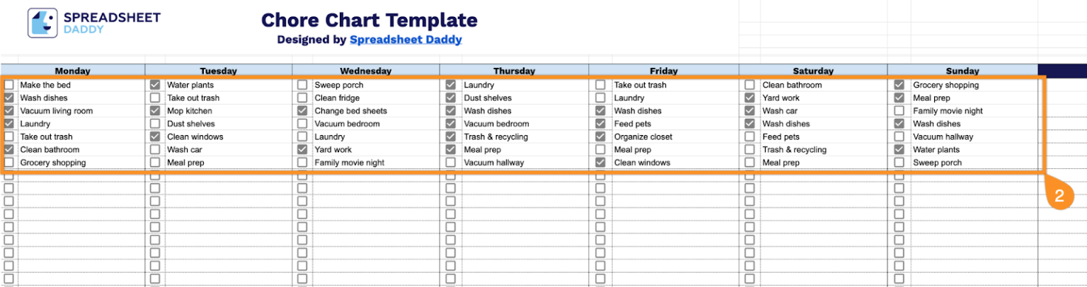 Free☝️ Chore Chart Spreadsheet Template (Google Sheets, Excel, & PDF ...