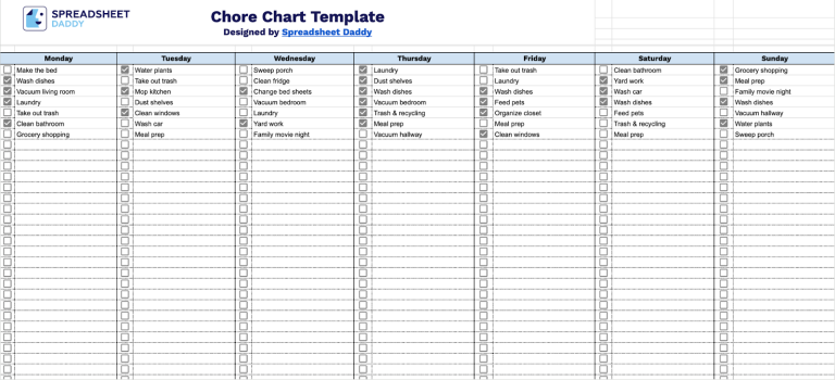 Free☝️ Chore Chart Spreadsheet Template (Google Sheets, Excel, & PDF ...