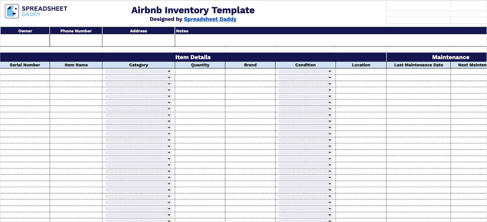 Free☝️ Airbnb Inventory Spreadsheet Template (Google Sheets, Excel ...