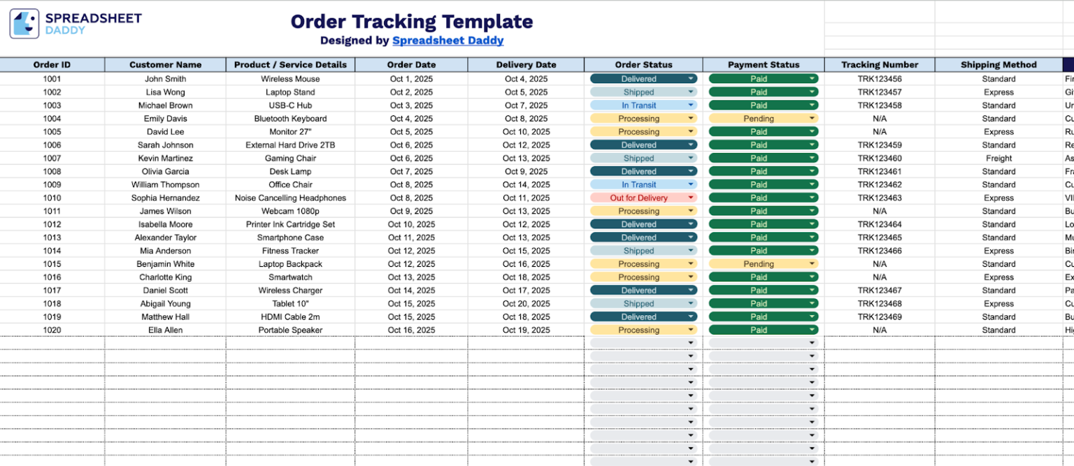 Free☝️ Order Tracking Spreadsheet Template (Google Sheets, Excel, & PDF ...
