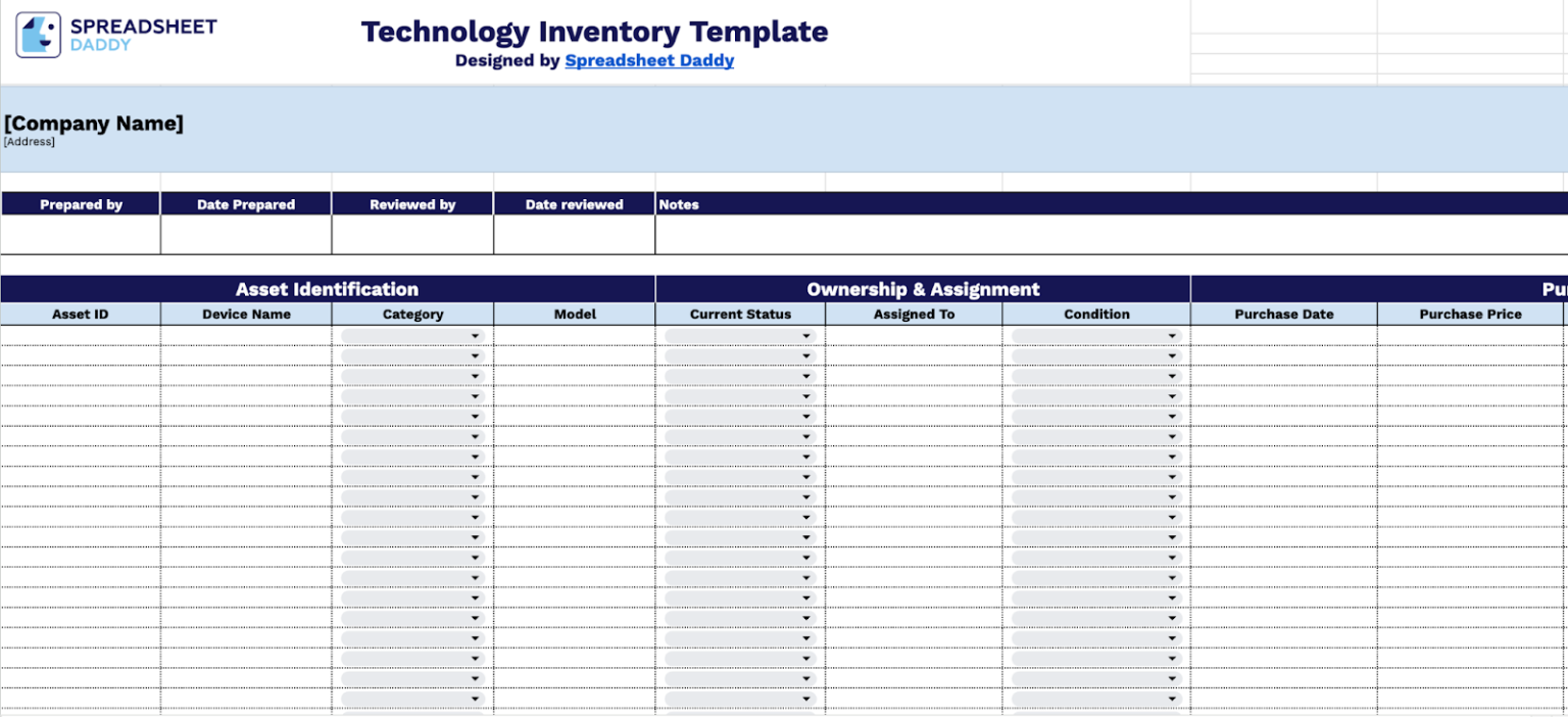 Free☝️ Technology Inventory Spreadsheet Template (Google Sheets, Excel ...