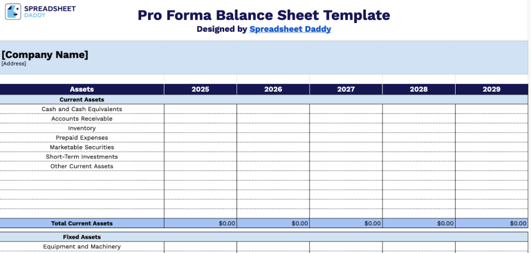 Free☝️ Pro Forma Balance Sheet Spreadsheet Template (Google Sheets ...