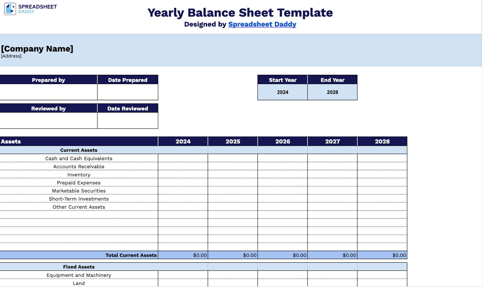 Free☝️ Yearly Balance Sheet Spreadsheet Template (Google Sheets, Excel ...
